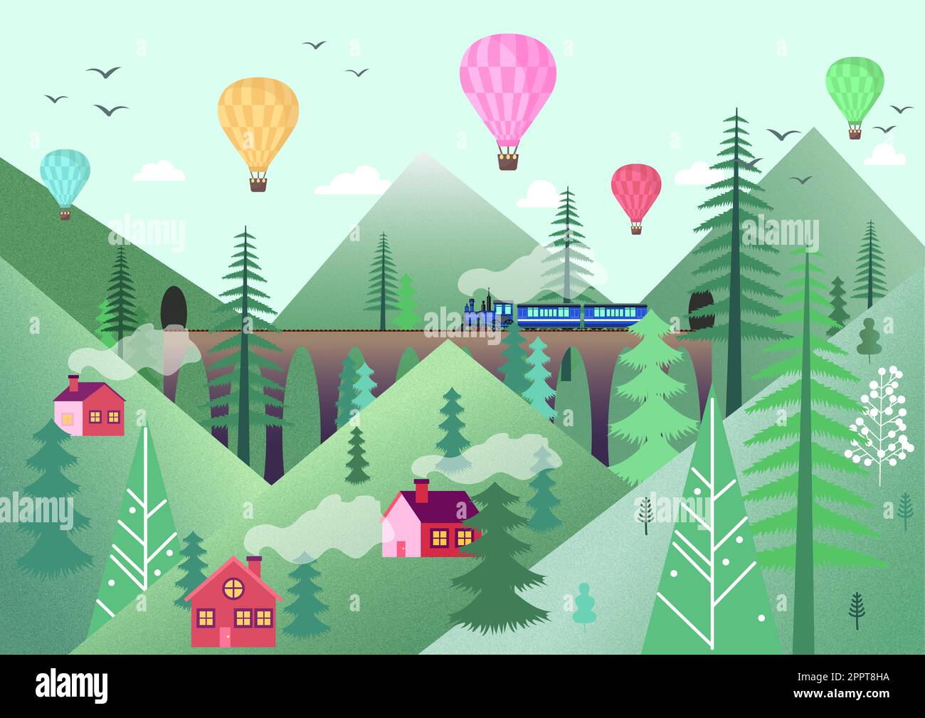 wallpaper with a mountain landscape and a railway bridge over the ...