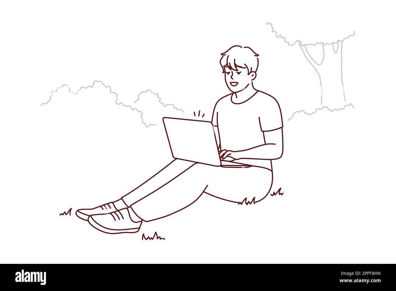 Laptop on grass Stock Vector Images - Alamy