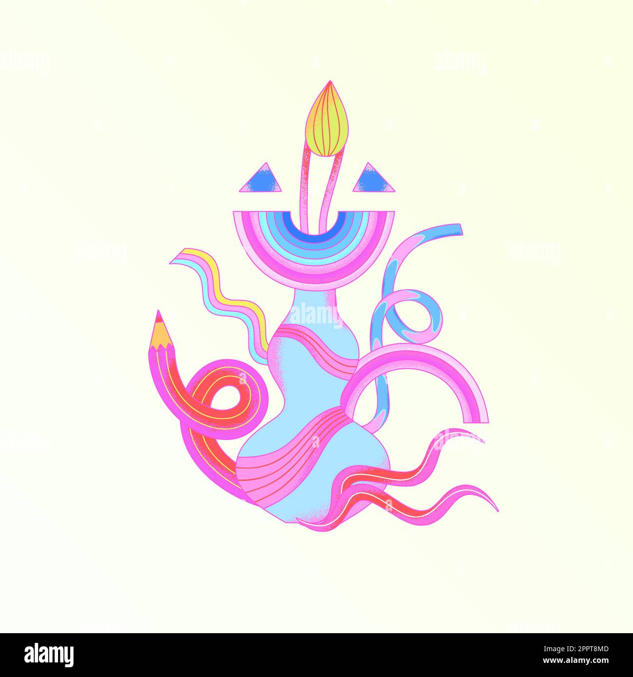 Psychedelic surreal illustration. Abstract vase and different shapes ...