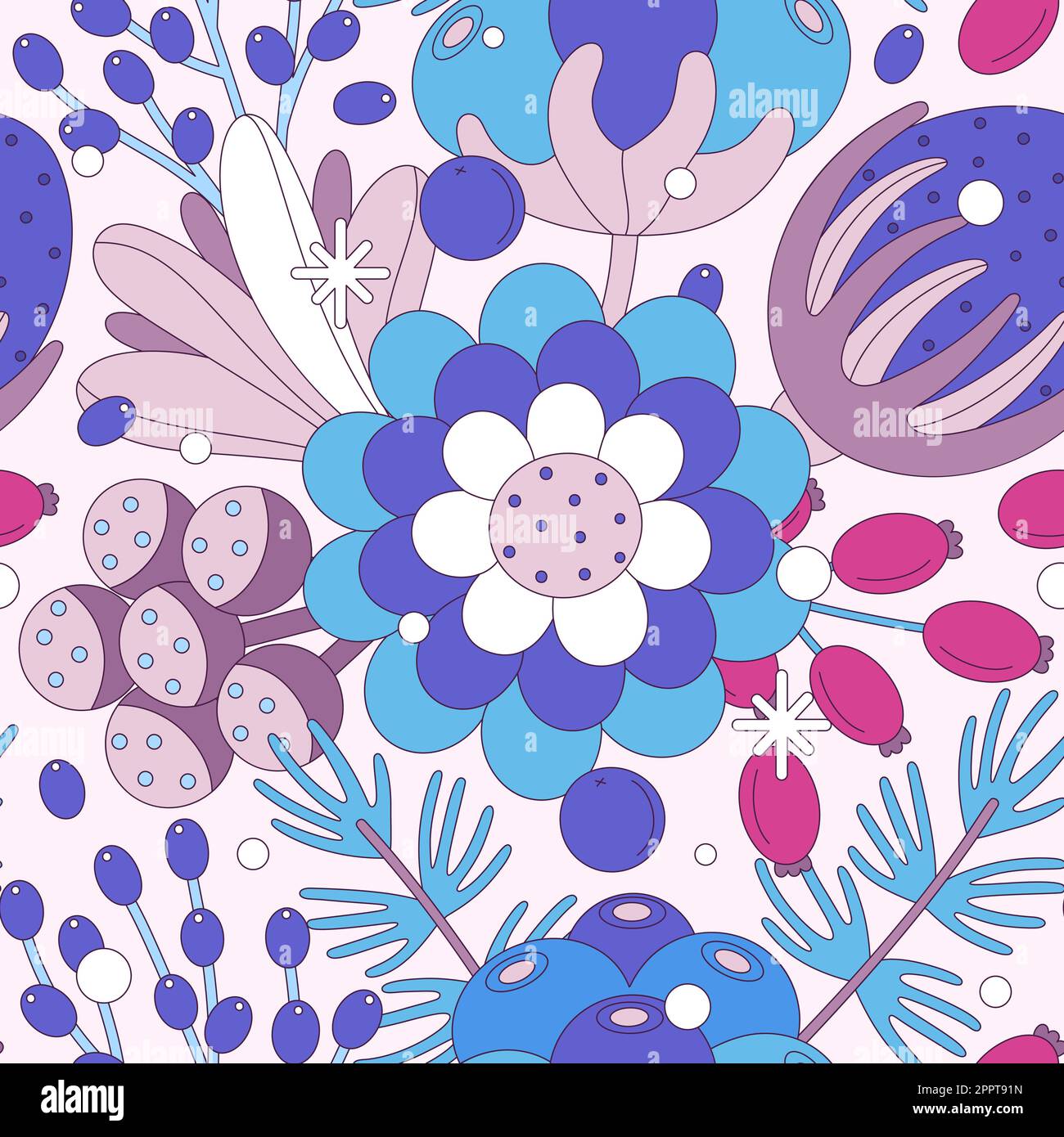 Snowy floral seamless pattern. Winter garden. Repeating background of ...