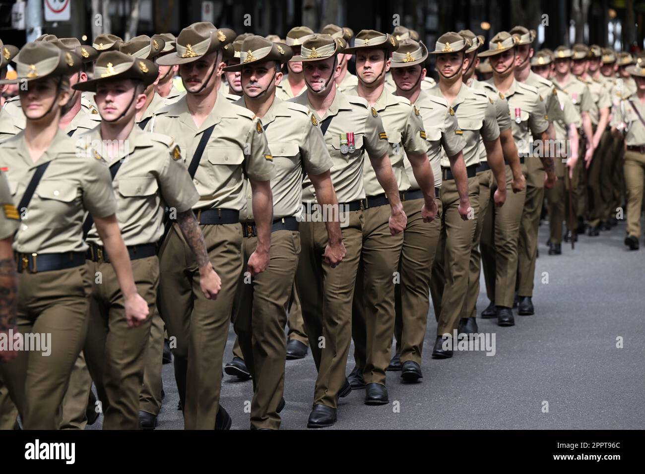 Members of the Australian Defence Force (ADF) are seen marching during ...