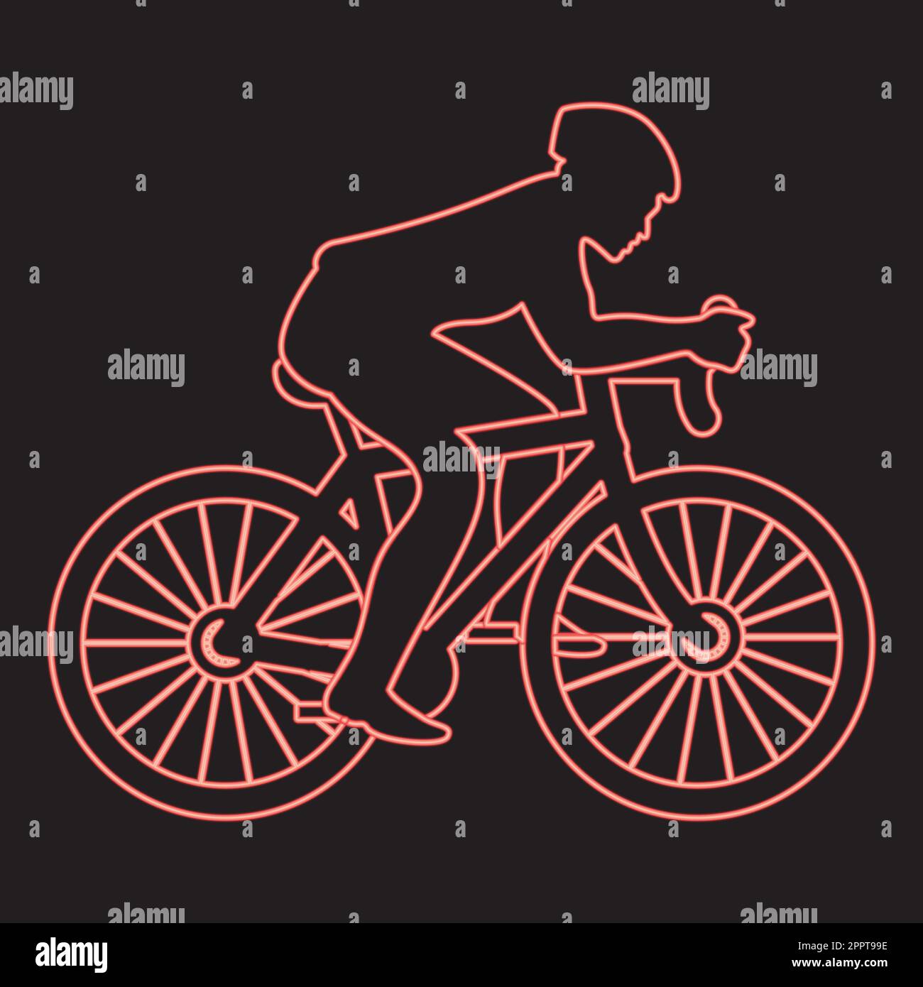 Neon cyclist on bike silhouette red color vector illustration image ...