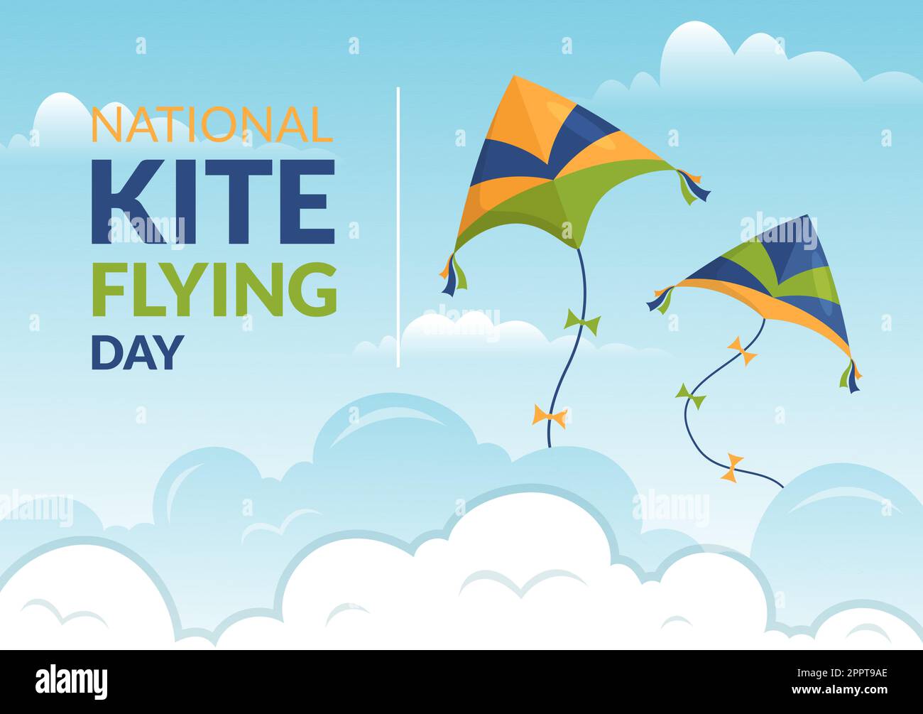 National Kite Flying Day on February 8 of Sunny Sky Background in Kids ...