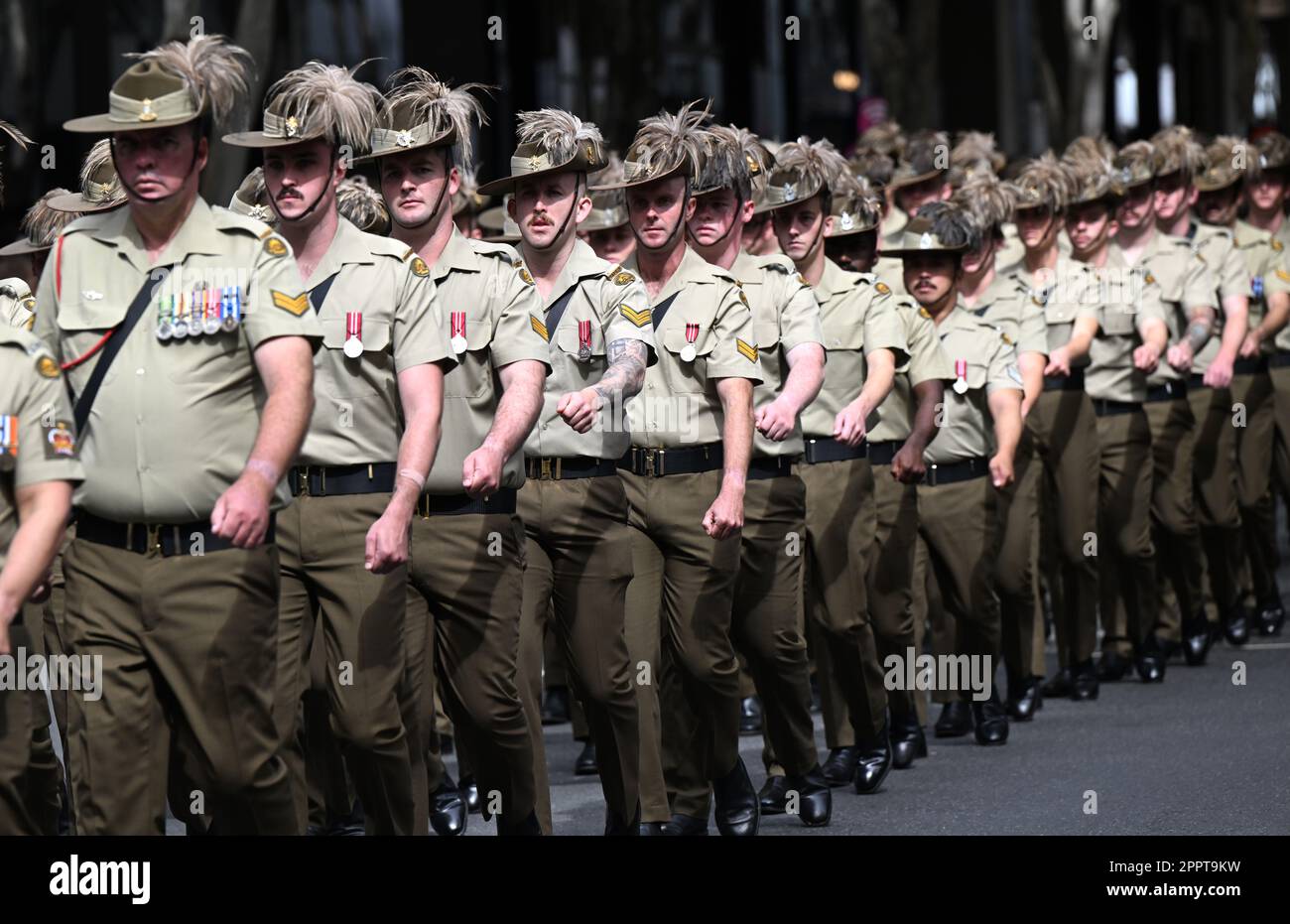 Members of the Australian Defence Force (ADF) are seen marching during ...