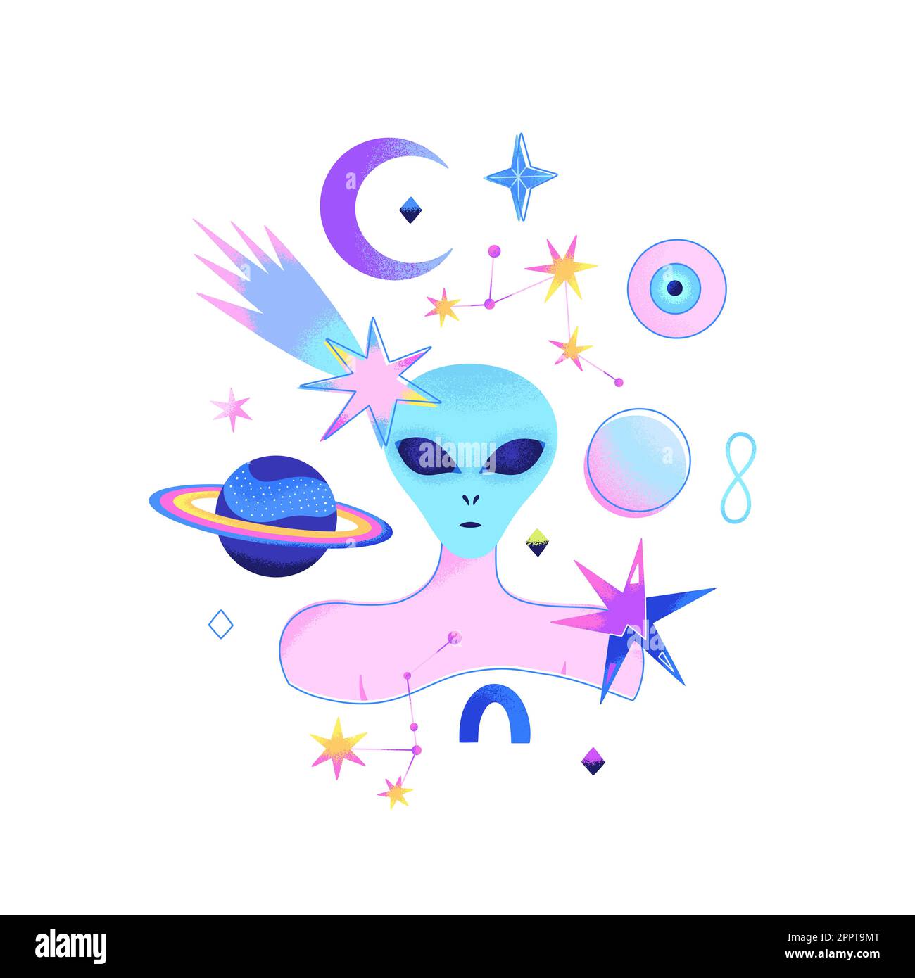 Space psychedelic composition of alien with woman body, planets, stars ...