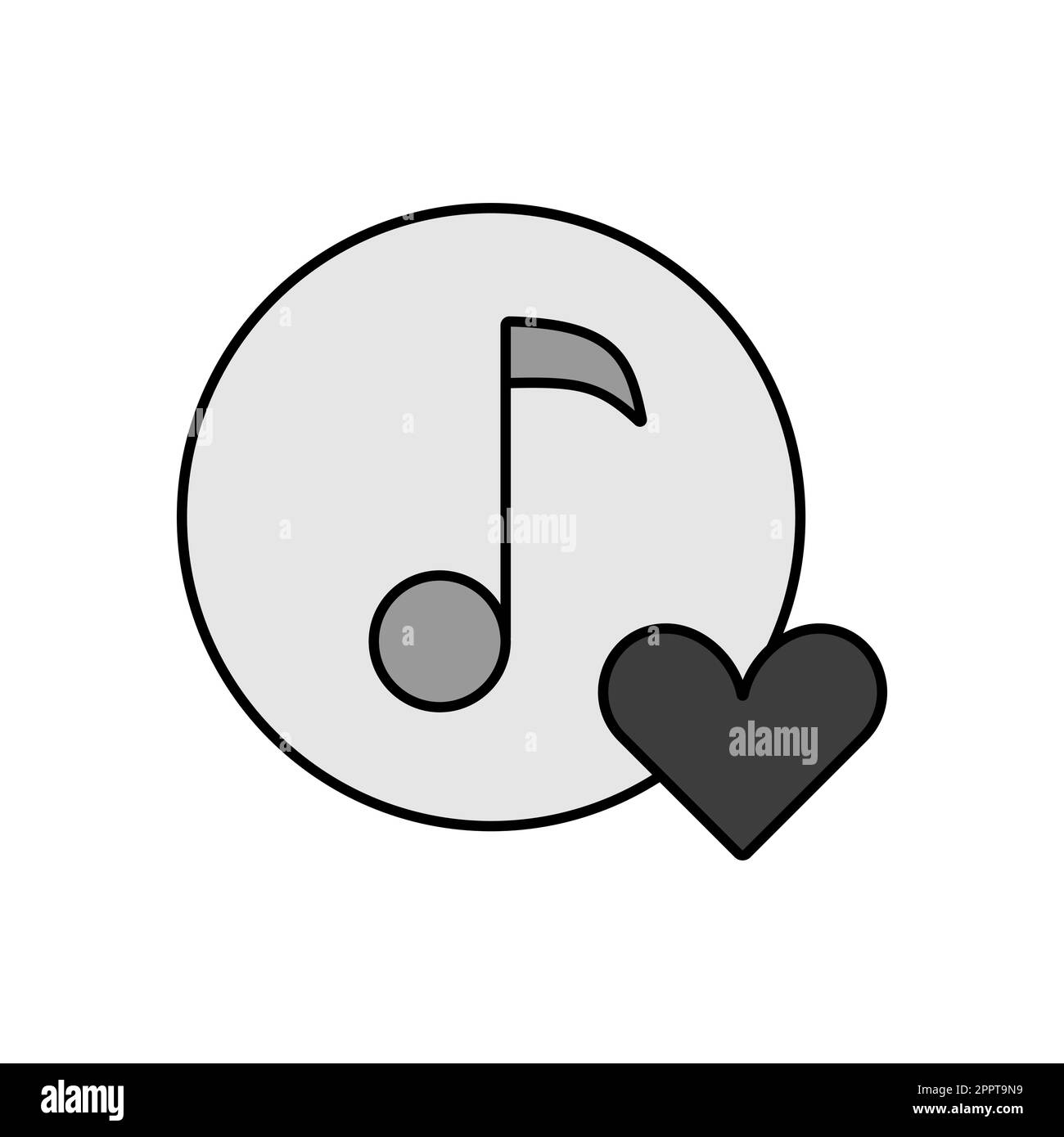 Musical note greyscale icon, music icon with heart sign Stock Vector ...
