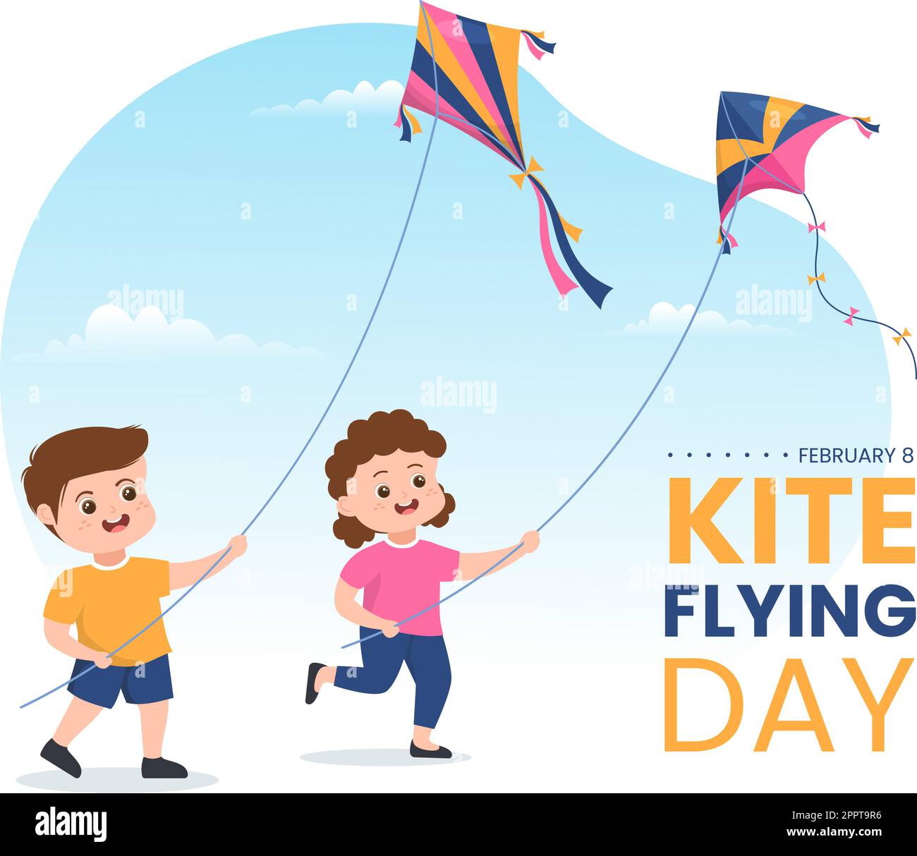 National Kite Flying Day on February 8 of Sunny Sky Background in Kids ...