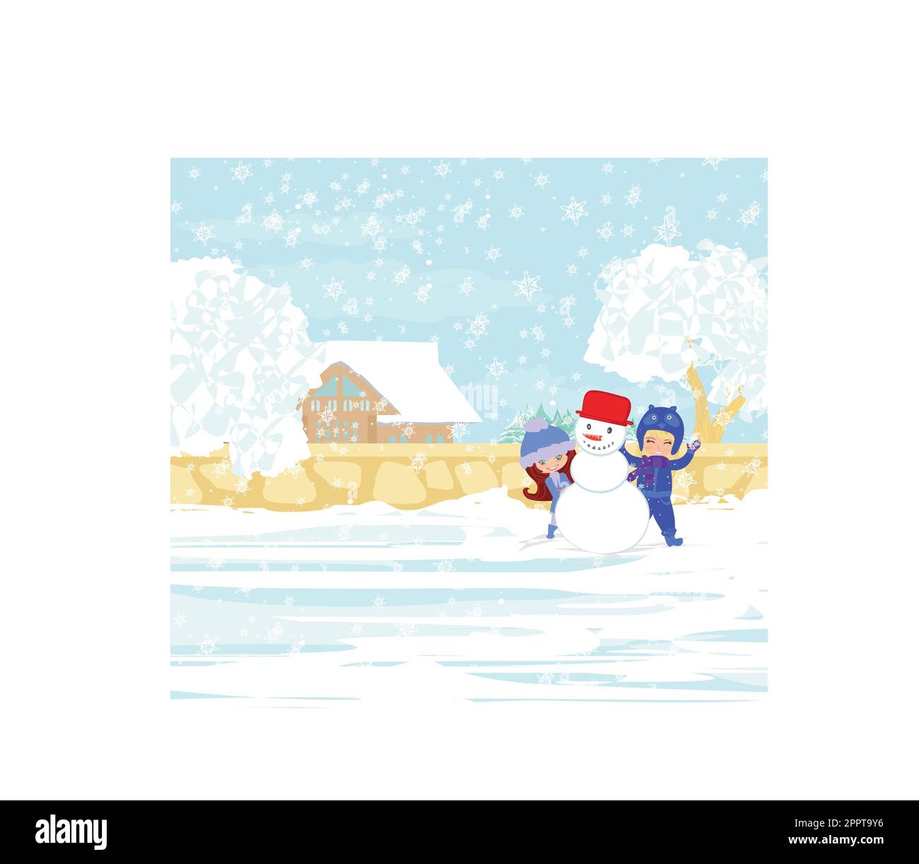 Girls making a snowman Stock Vector Images - Alamy