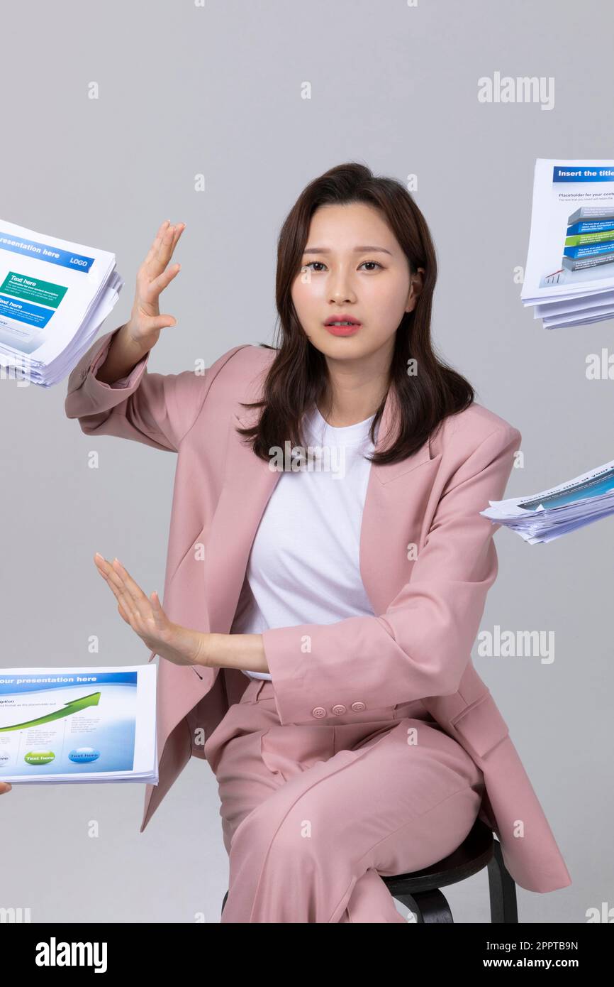 business concept korean young woman, excessive rejection of work Stock ...