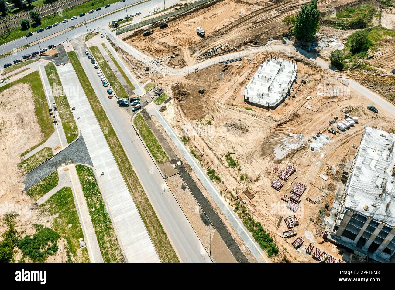 construction of modern apartment buildings in new residential area ...