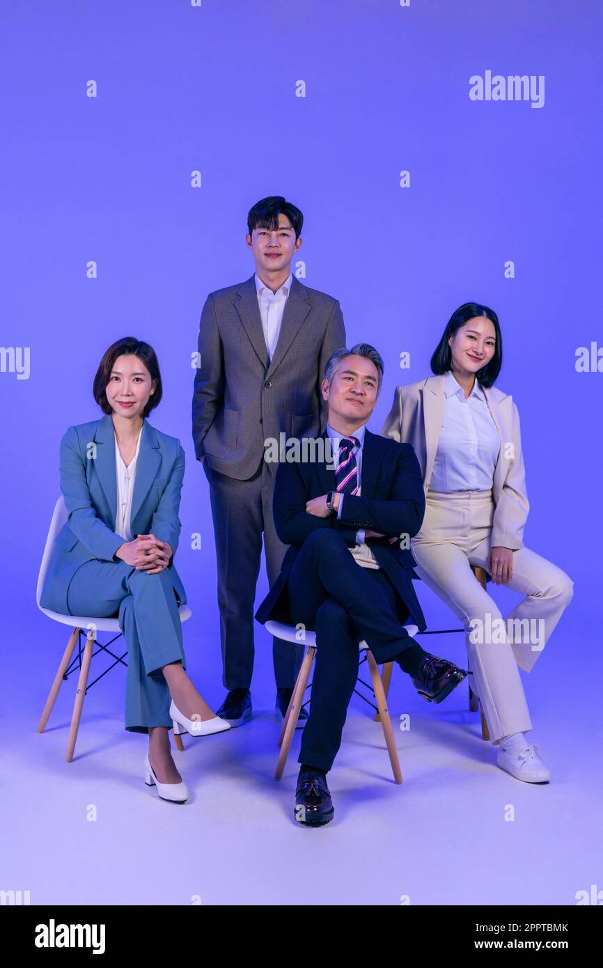 Asian Korean senior, middle aged and young male and female colleagues ...