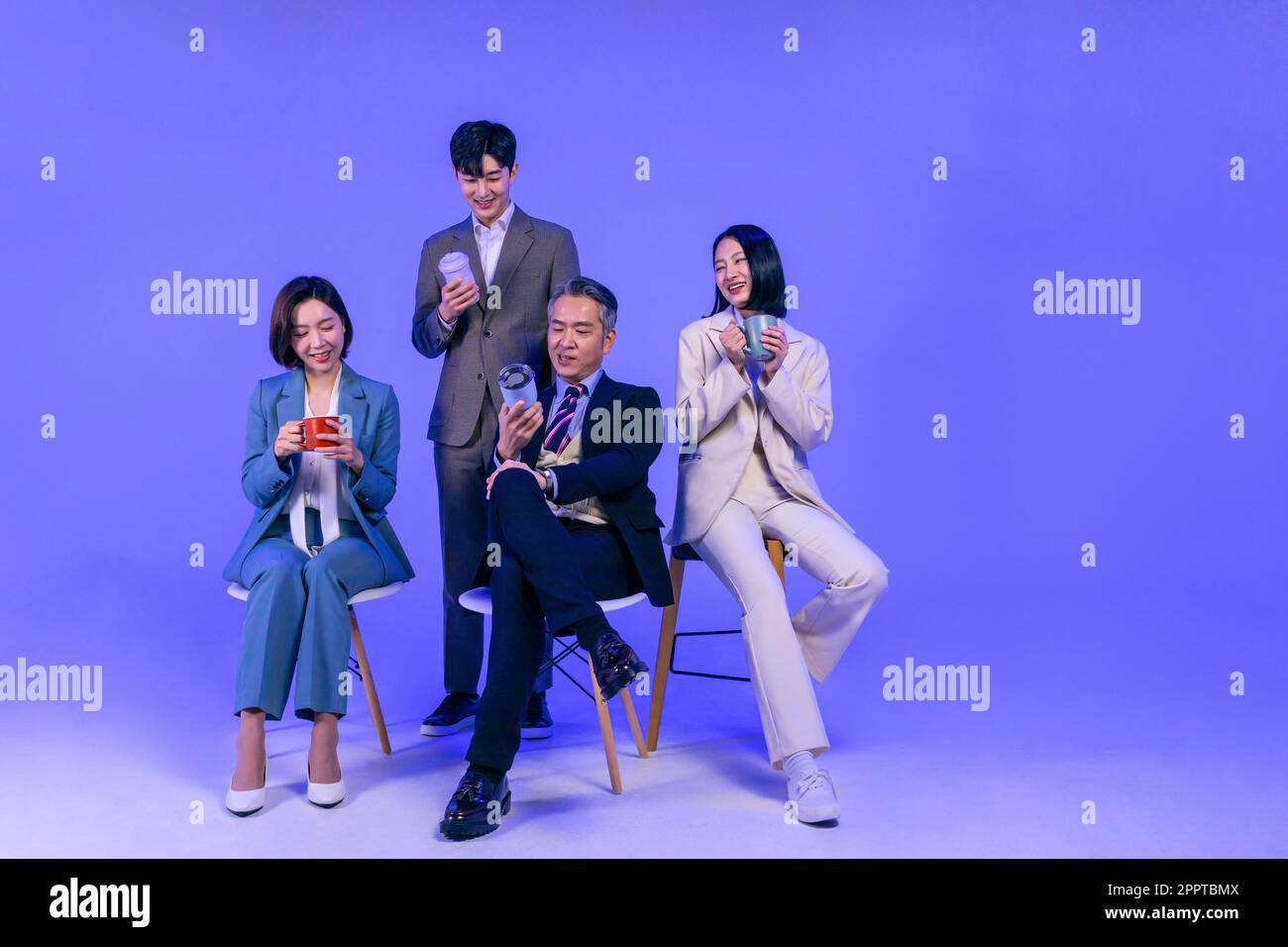 Asian Korean senior, middle aged and young male and female colleagues ...