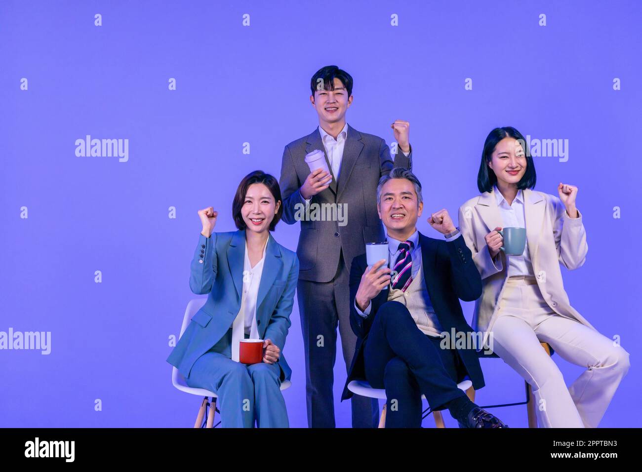 Asian Korean senior, middle aged and young male and female colleagues ...