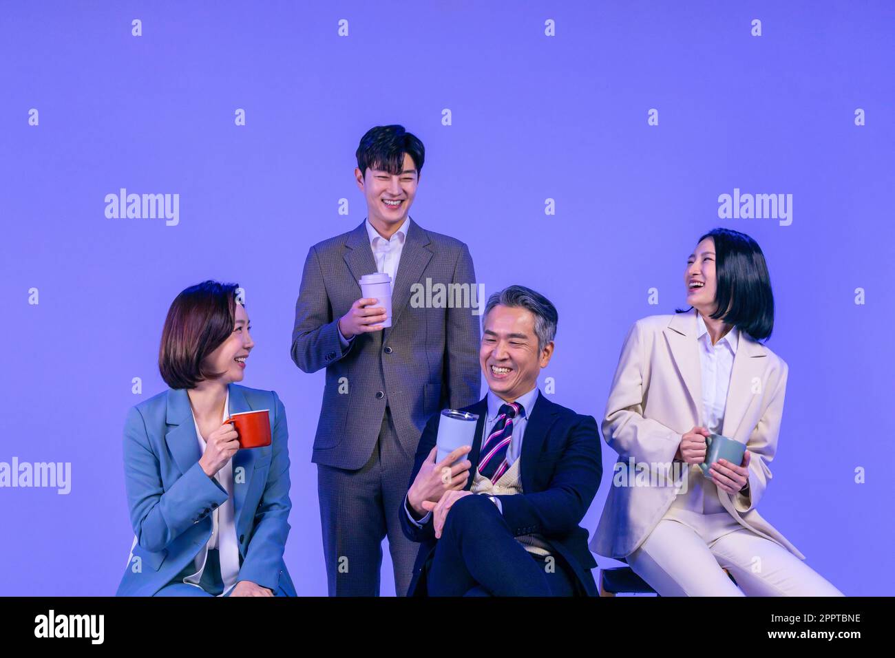 Asian Korean senior, middle aged and young male and female colleagues ...