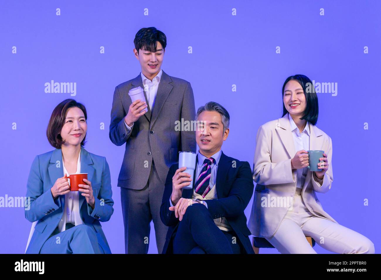 Asian Korean senior, middle aged and young male and female colleagues ...