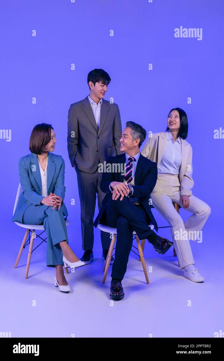 Asian Korean senior, middle aged and young male and female colleagues ...