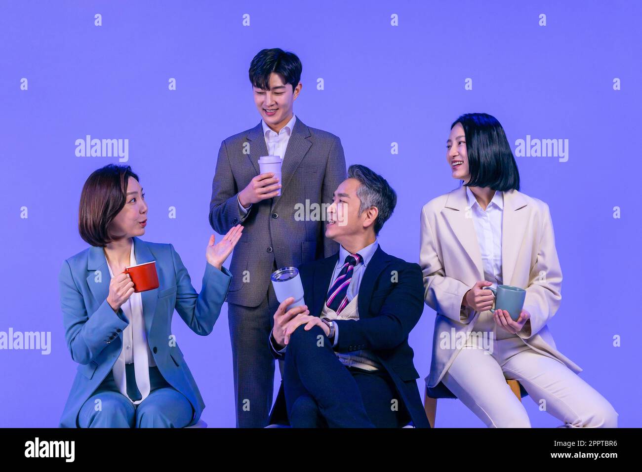 Asian Korean senior, middle aged and young male and female colleagues ...