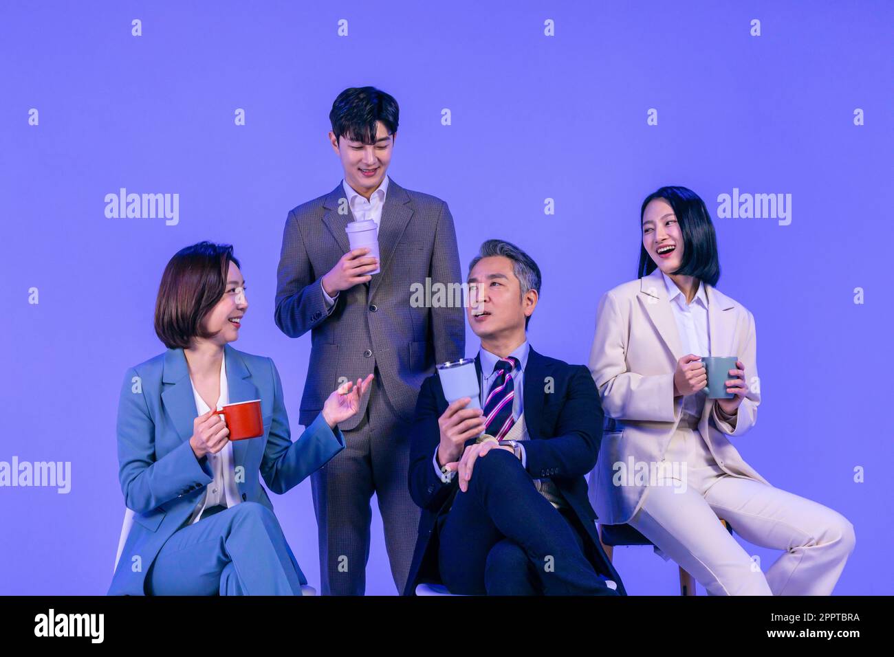 Asian Korean senior, middle aged and young male and female colleagues ...