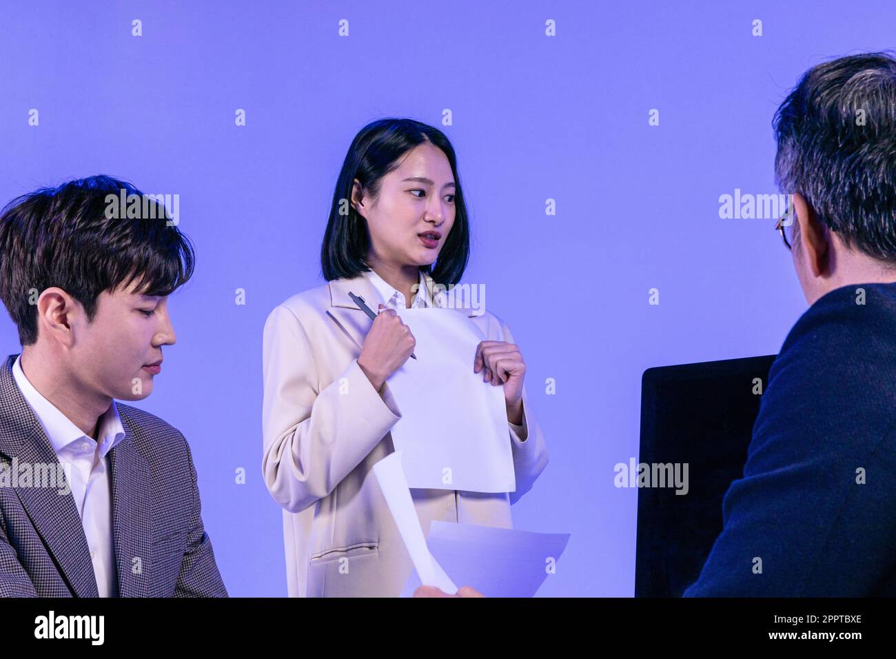 Asian Korean senior, middle aged and young male and female colleagues ...