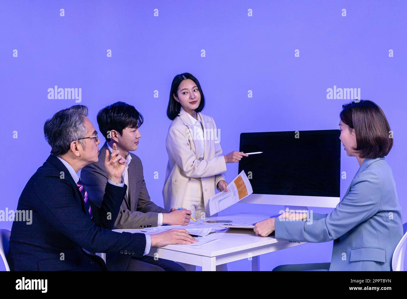 Asian Korean senior, middle aged and young male and female colleagues ...