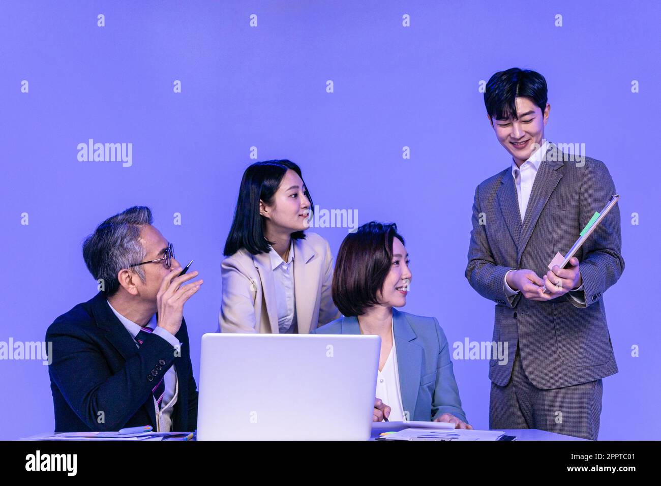 Asian Korean senior, middle aged and young male and female colleagues ...