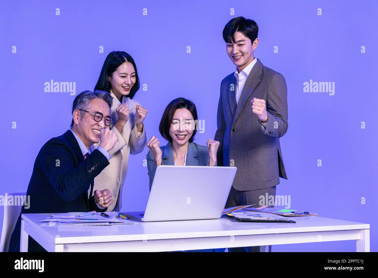 Asian Korean senior, middle aged and young male and female colleagues ...