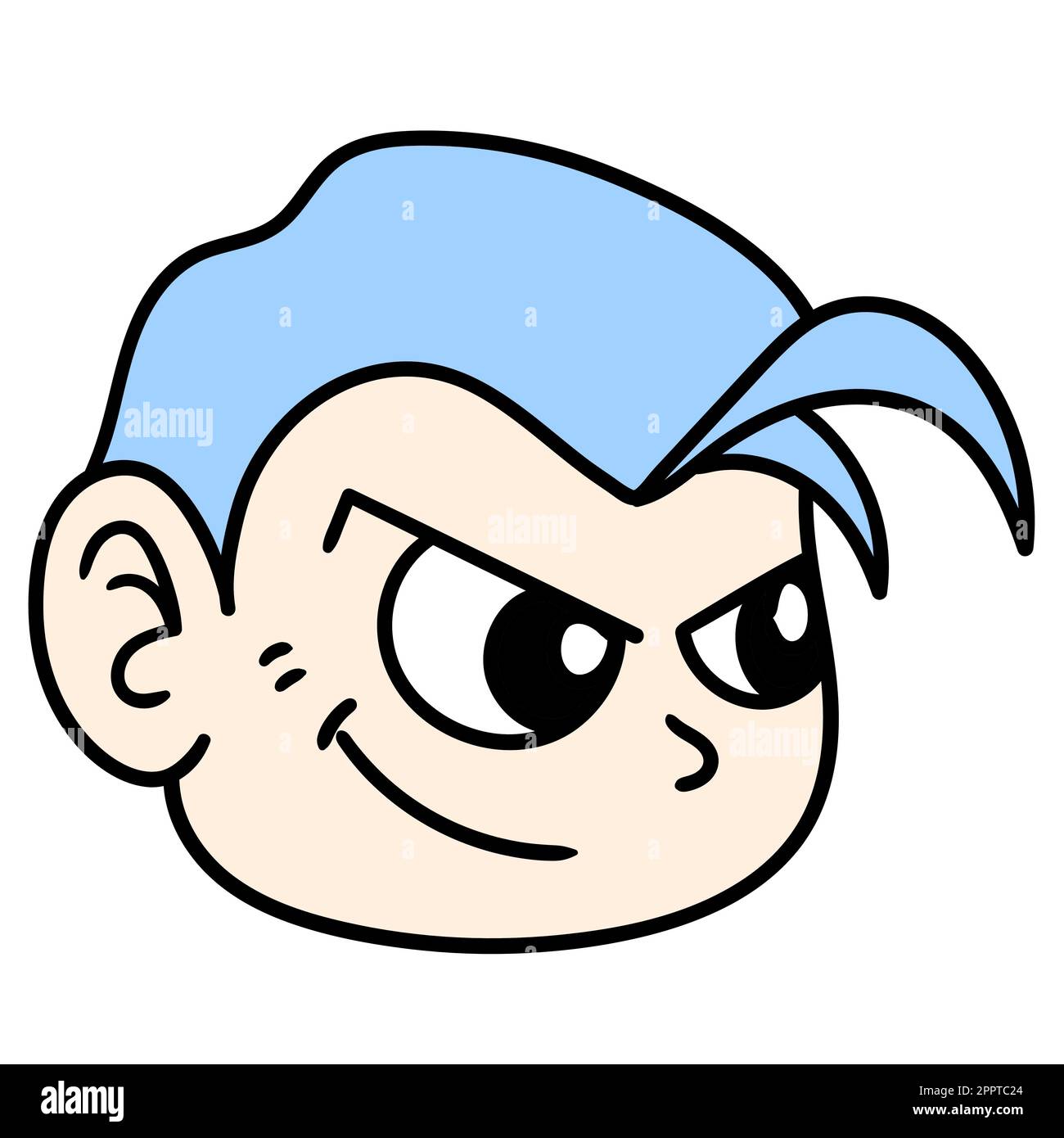 boy head emoticon with suspicious facial expression, doodle icon image ...