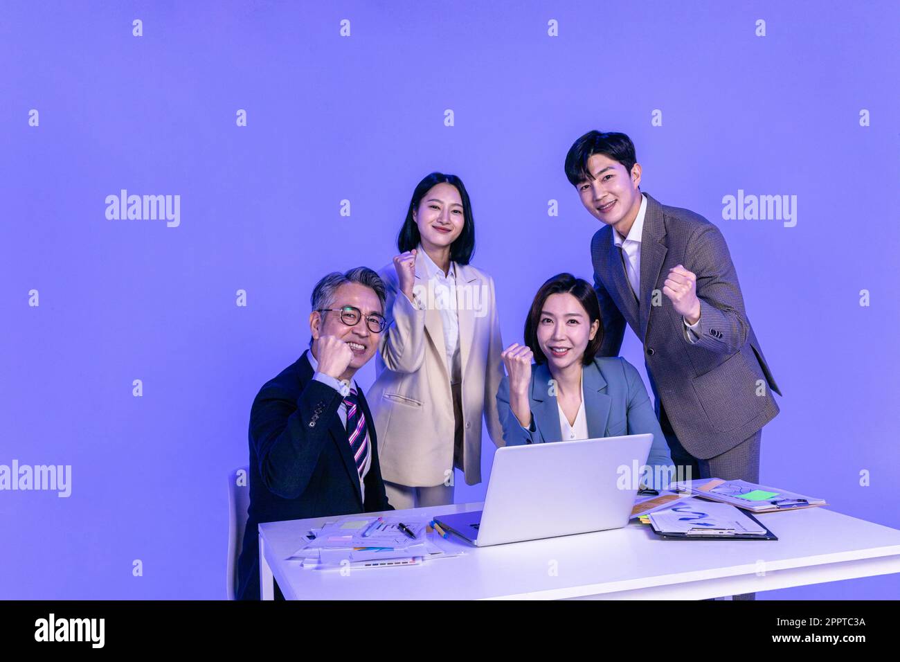 Asian Korean senior, middle aged and young male and female colleagues ...