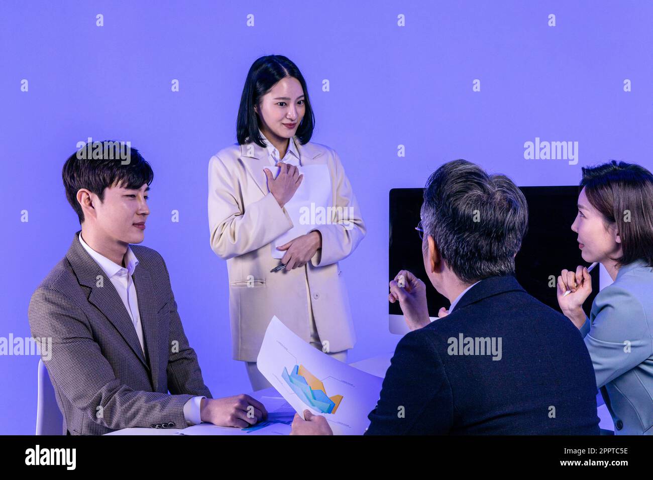 Asian Korean senior, middle aged and young male and female colleagues ...