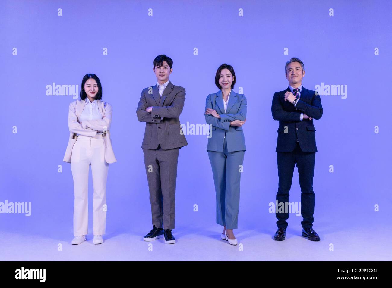 Asian Korean senior, middle aged and young male and female colleagues ...