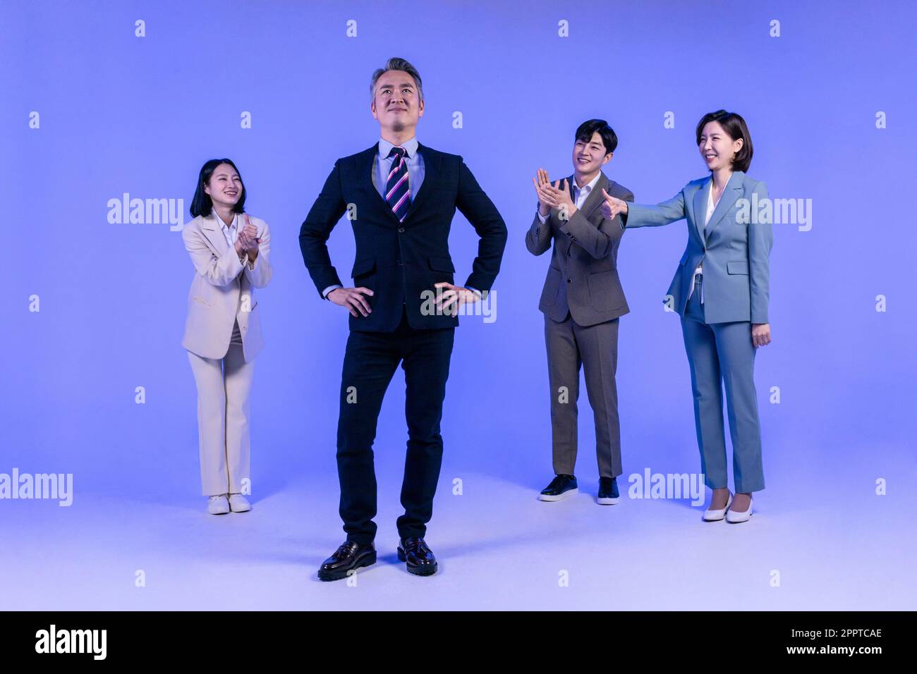 Asian Korean senior, middle aged and young male and female colleagues ...