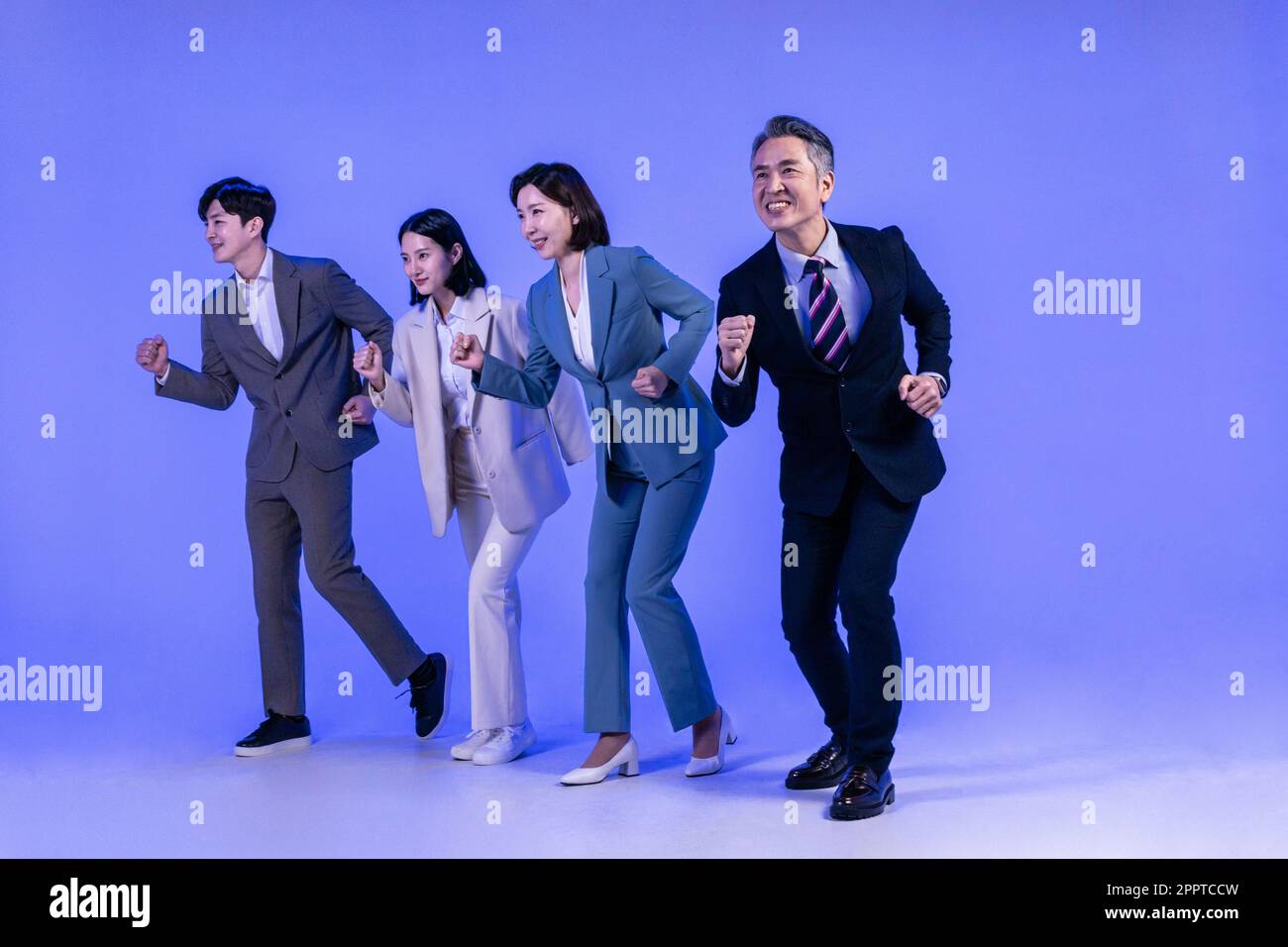 Asian Korean senior, middle aged and young male and female colleagues ...