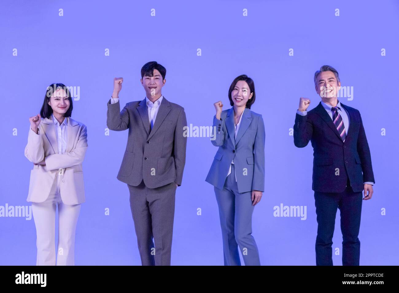 Asian Korean senior, middle aged and young male and female colleagues ...