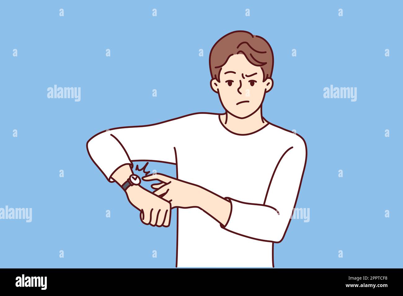 Angry man point at wristwatch warn about deadline Stock Vector Image ...