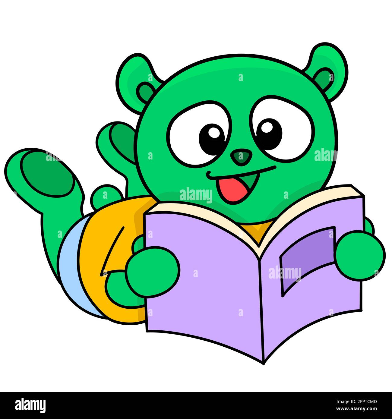 the bear is learning to read a book, doodle kawaii. doodle icon image ...