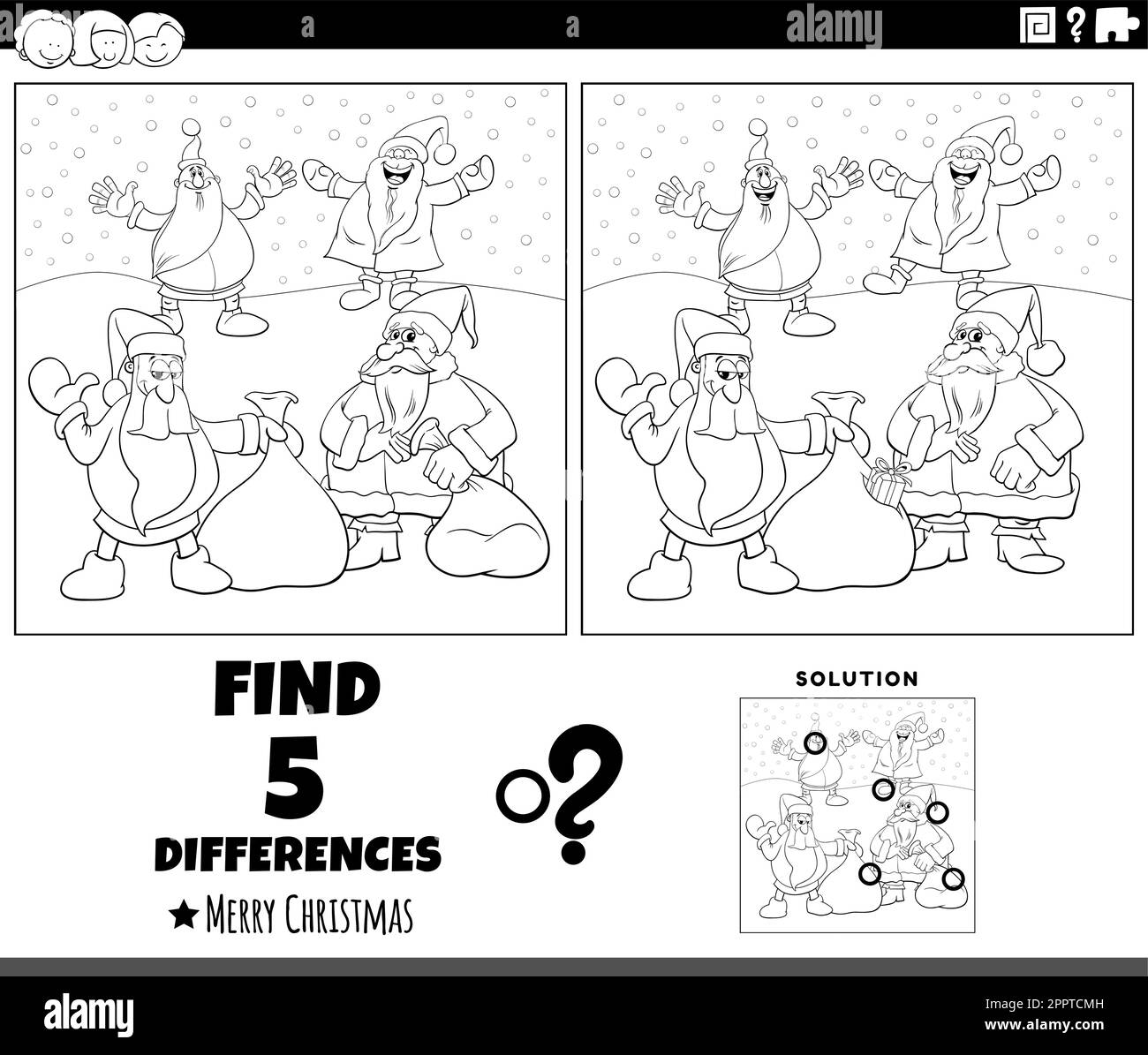 differences game with Santa Clauses characters coloring page Stock ... differences game with Santa Clauses characters coloring page Stock ...