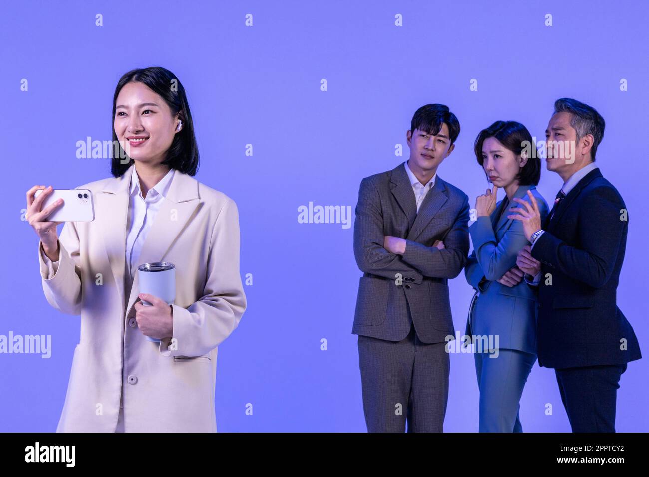 Asian Korean senior, middle aged and young male and female colleagues ...