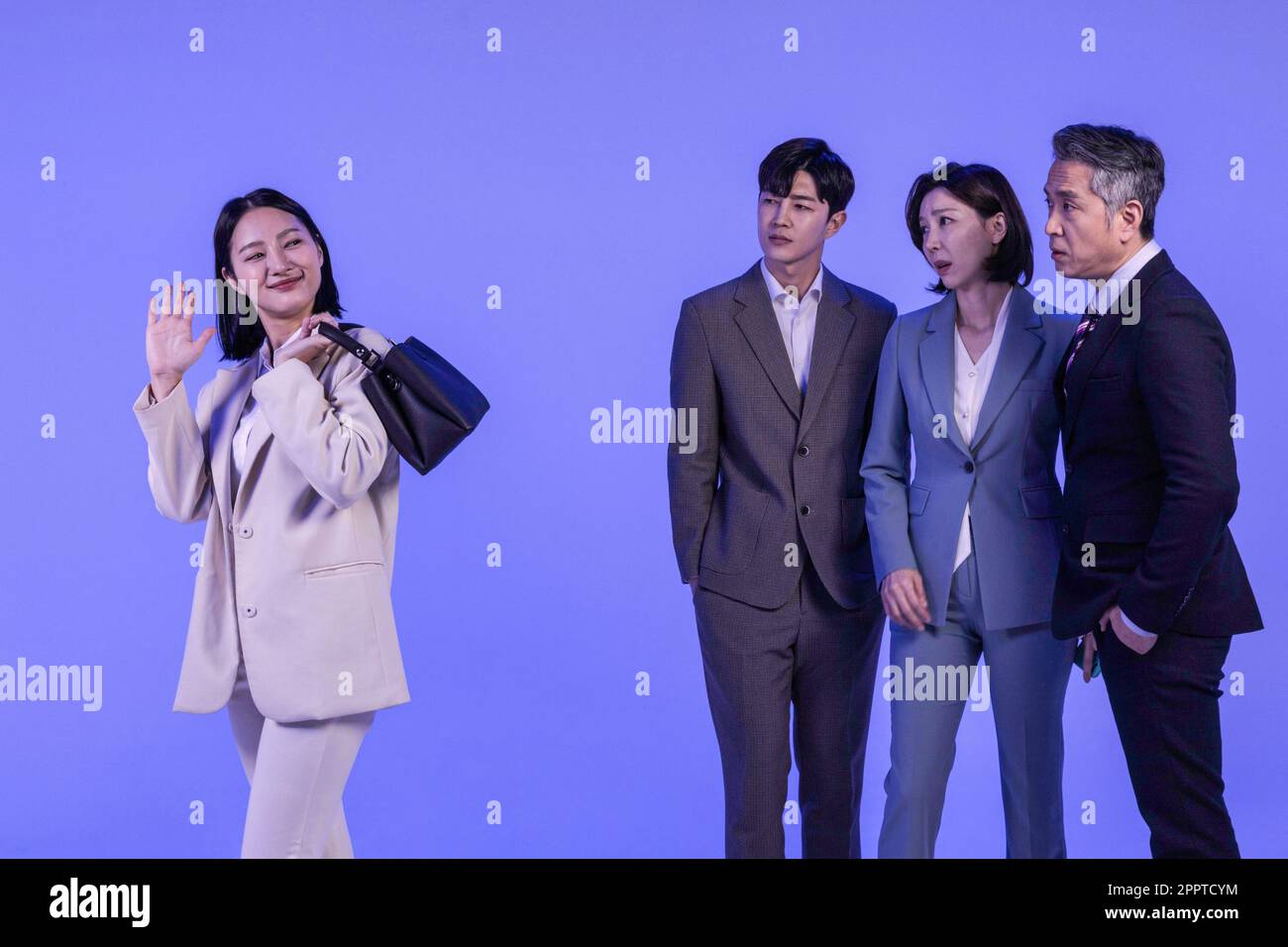 Asian Korean senior, middle aged and young male and female colleagues ...