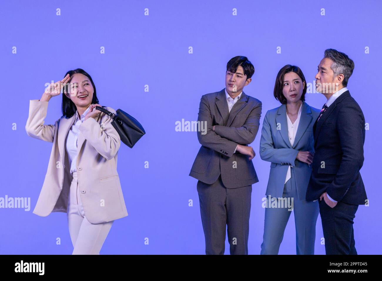 Asian Korean senior, middle aged and young male and female colleagues ...