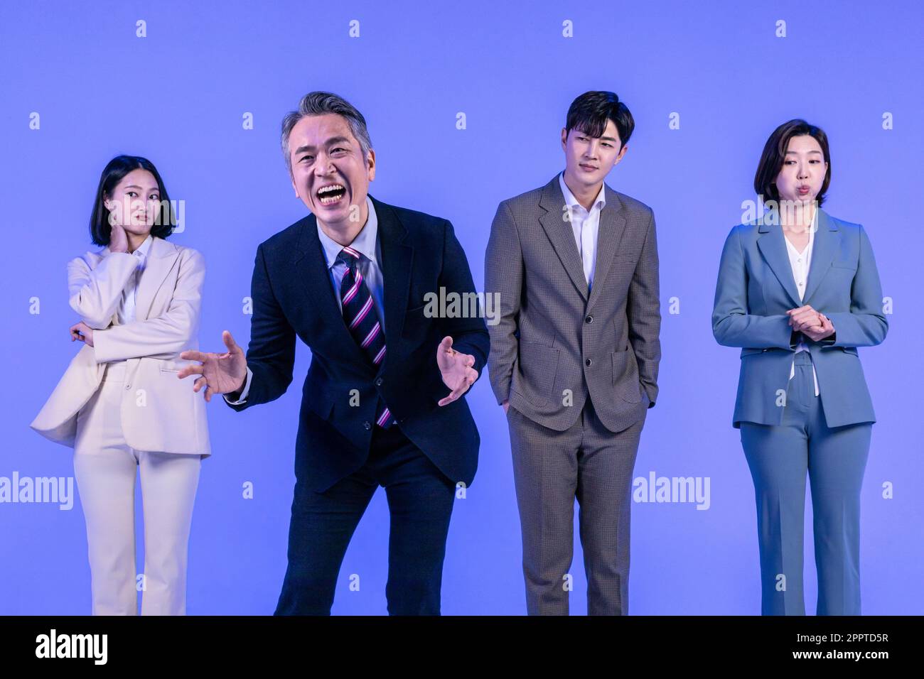 Asian Korean senior, middle aged and young male and female colleagues ...