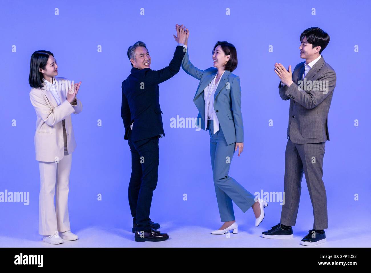 Asian Korean senior, middle aged and young male and female colleagues ...