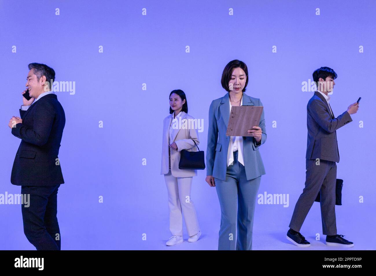 Asian Korean senior, middle aged and young male and female colleagues ...