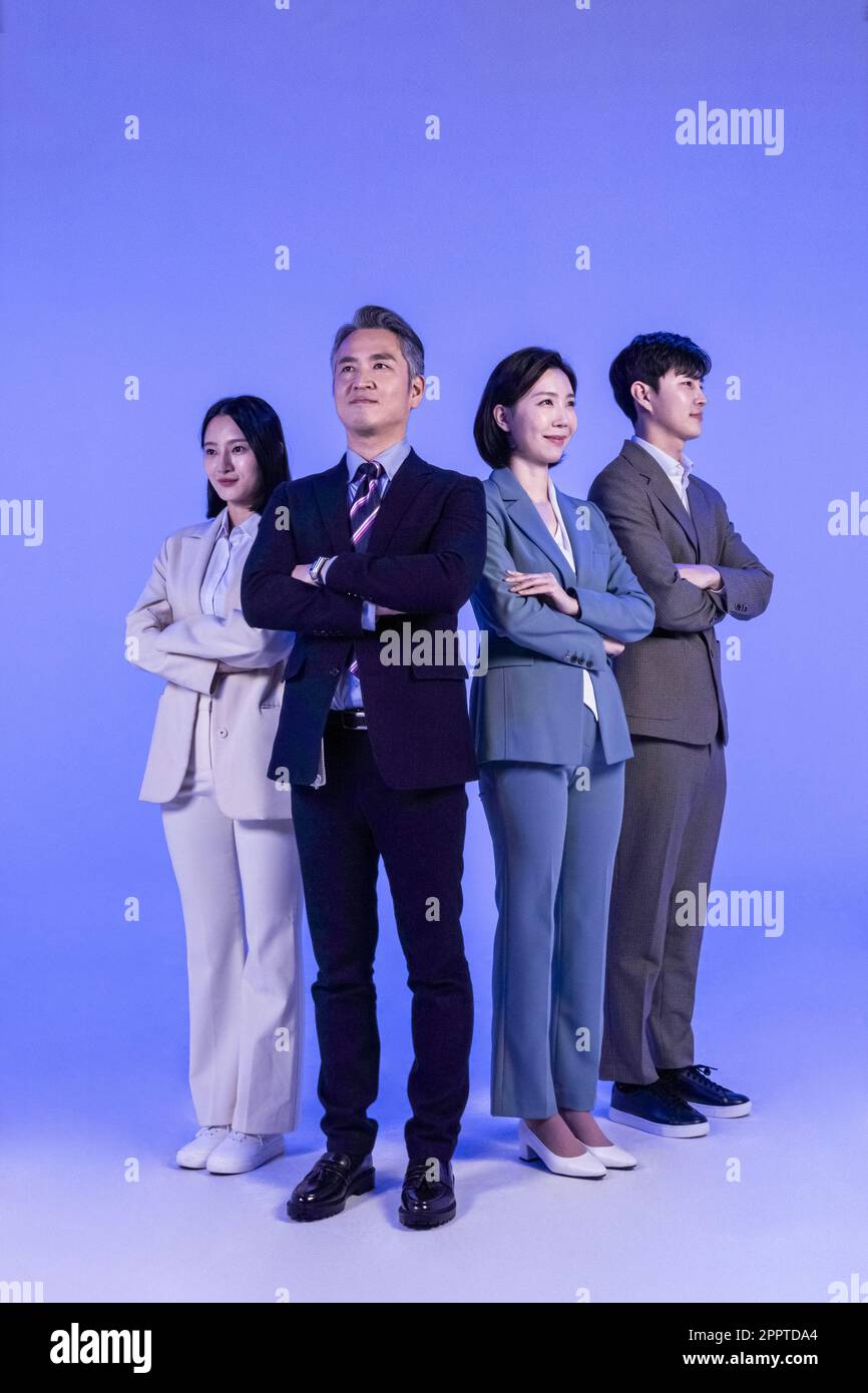 Asian Korean senior, middle aged and young male and female colleagues ...