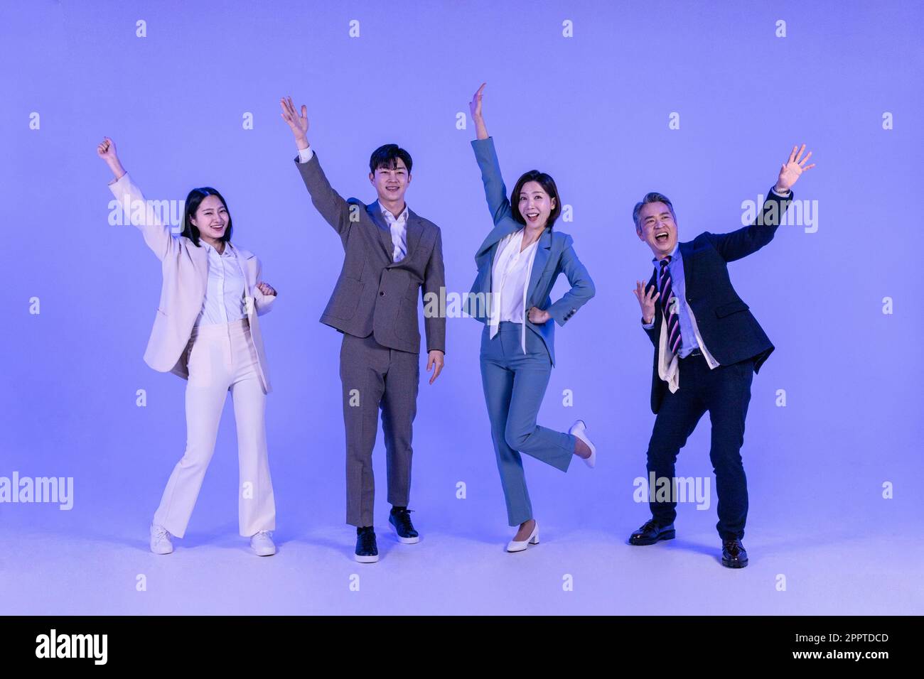 Asian Korean senior, middle aged and young male and female colleagues ...