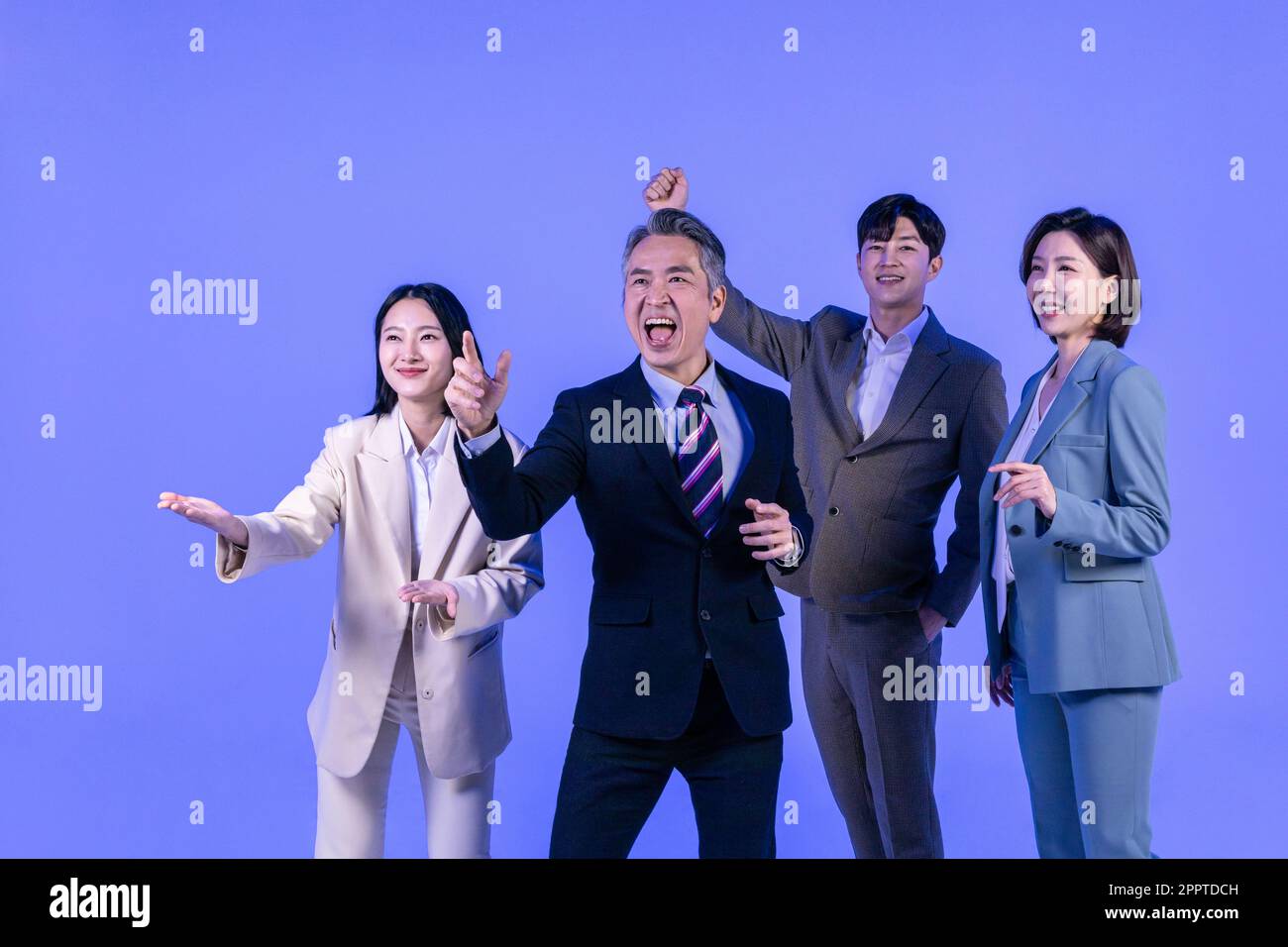 Asian Korean senior, middle aged and young male and female colleagues ...