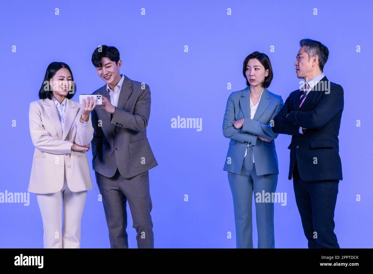 Asian Korean senior, middle aged and young male and female colleagues ...