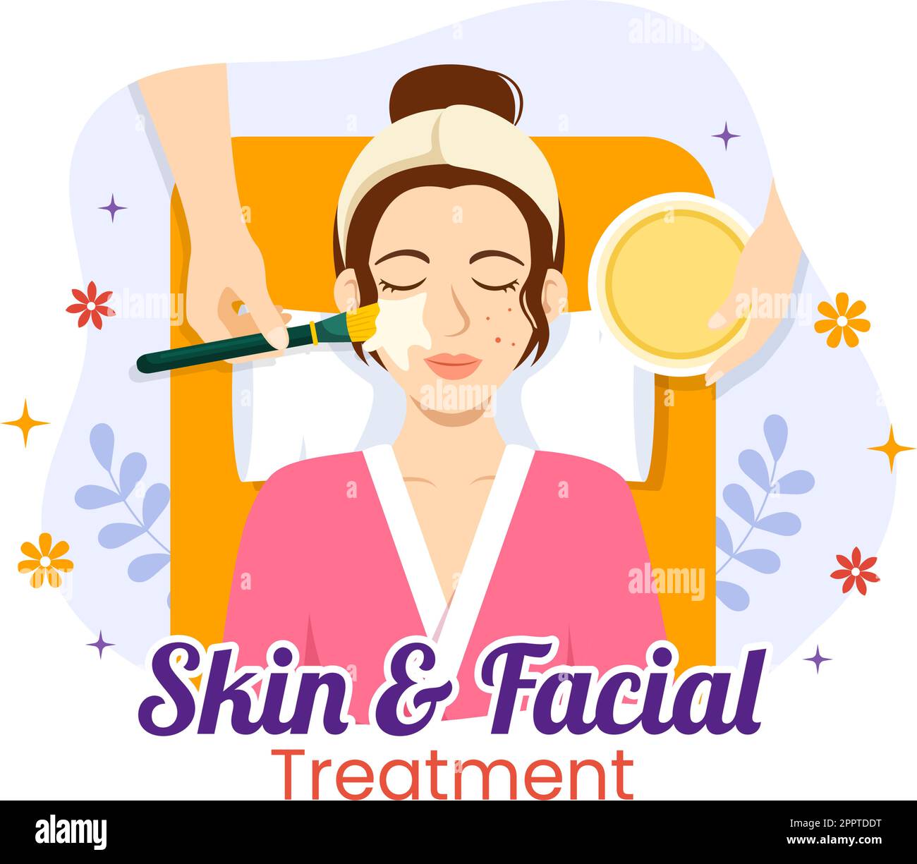 Facial and Skin Treatment Illustration with Women Skin Care, Anti Age Procedure, Massage or SPA ...