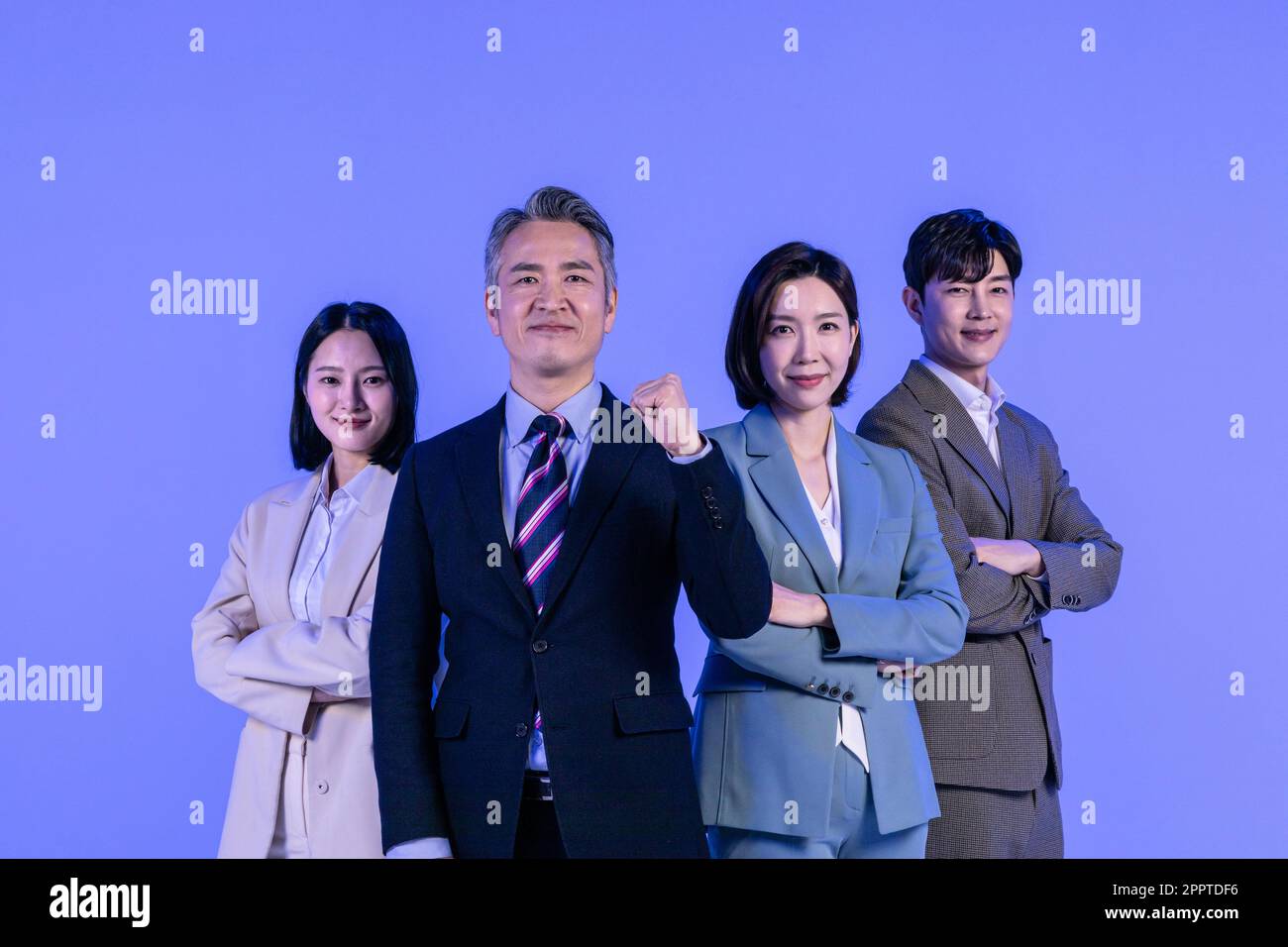 Asian Korean senior, middle aged and young male and female colleagues ...