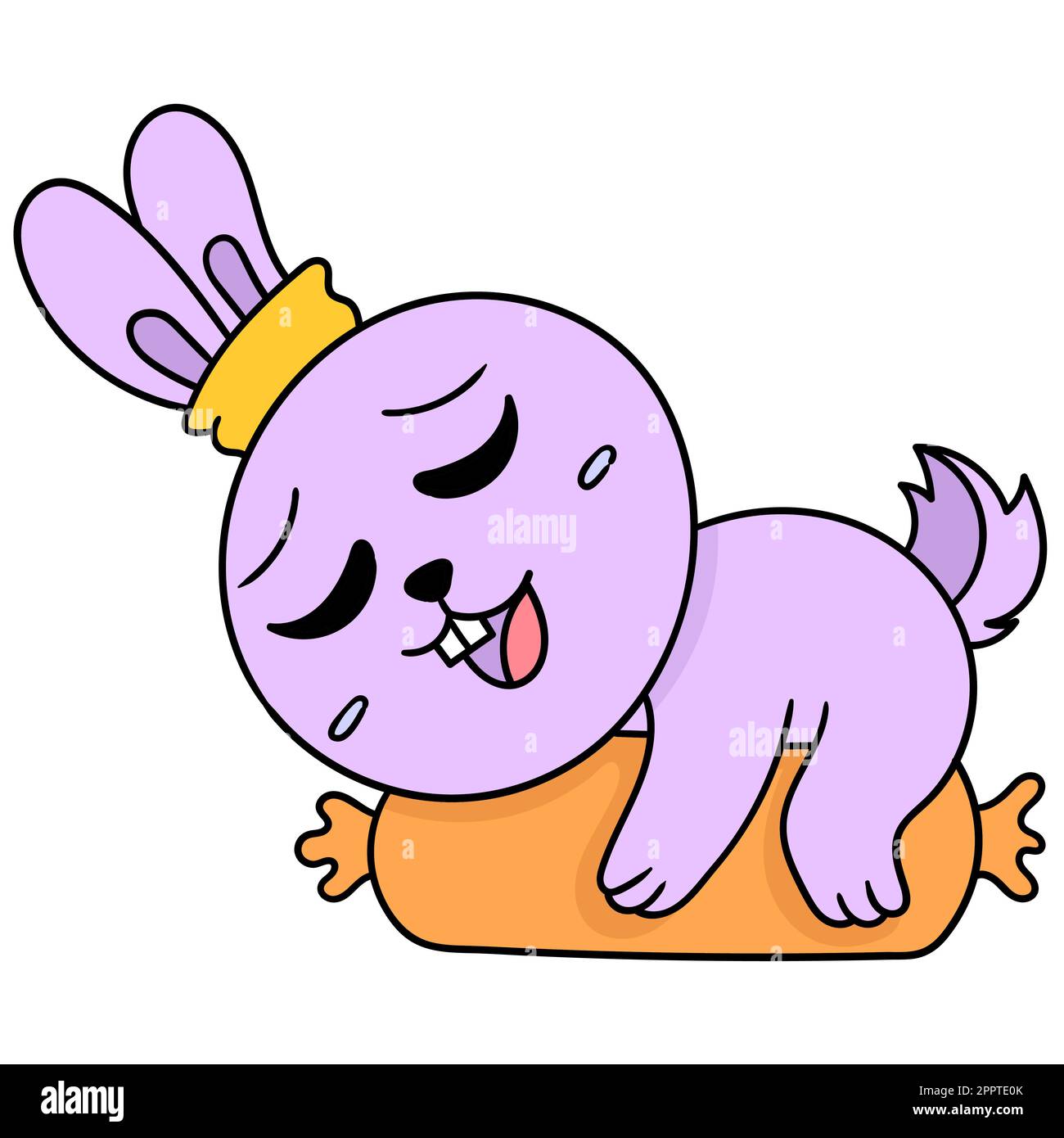 cute rabbit is tired of sleeping on the bolster, doodle icon image ...