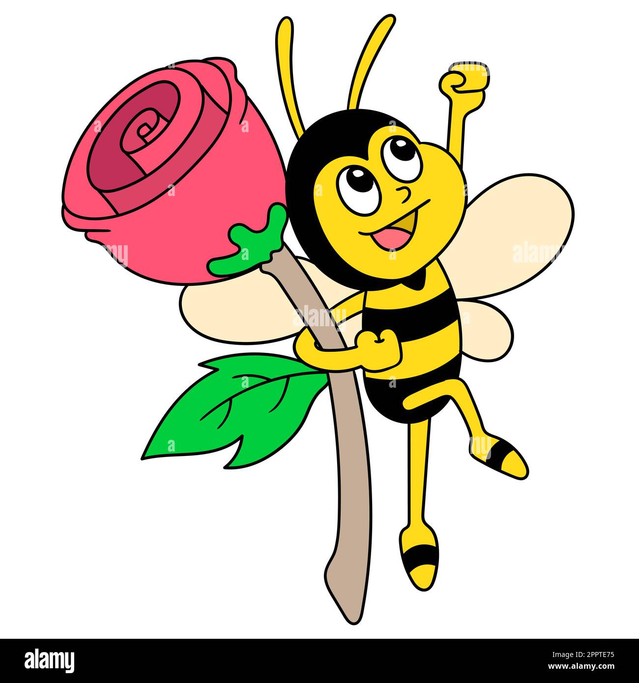 cute bees carrying flying roses, doodle icon image Stock Vector Image ...